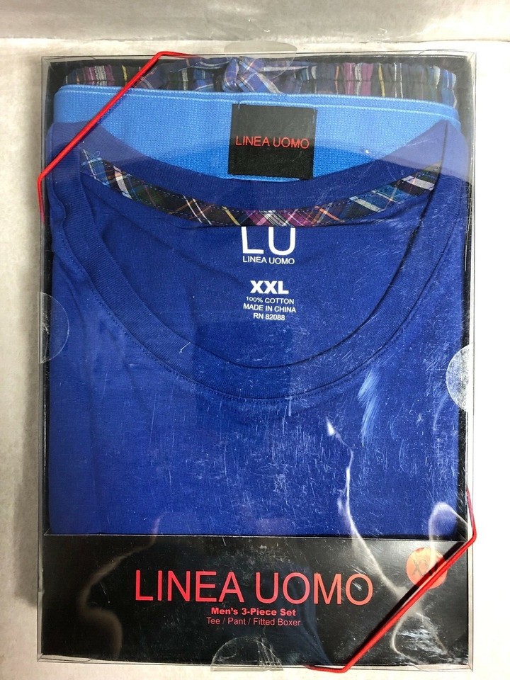 NEW LINEA UOMO MEN'S 3- PIECE SET CREW NECK TEE, LOUNGE PANT, FITTED ...