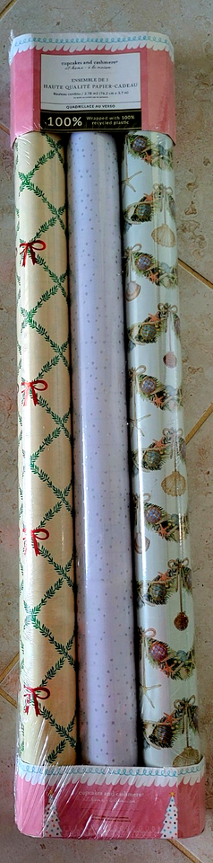 HOLIDAY GIFT WRAP Roobee Cupcakes & Cashmere Triple Roll Sets 30 Sq Ft ...
