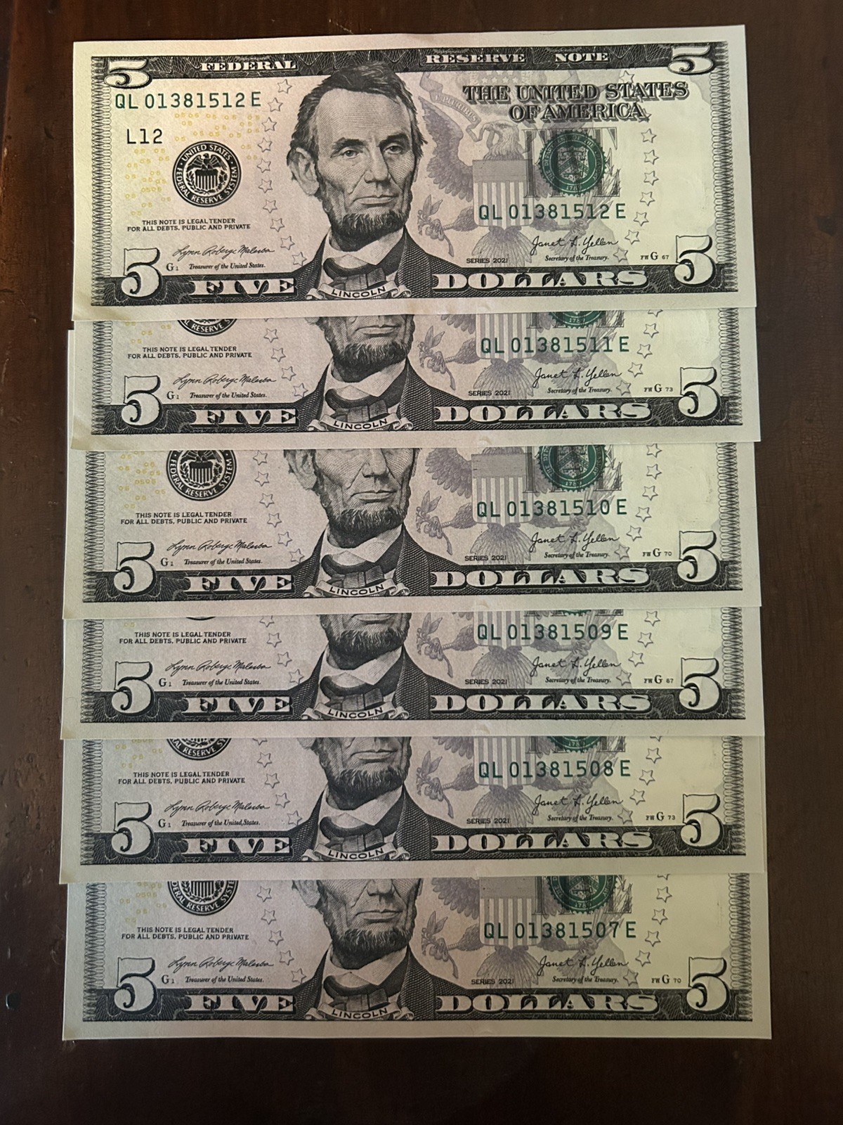 $5 Bills - 6 Uncirculated Five Dollar Bills In Sequential Order | eBay