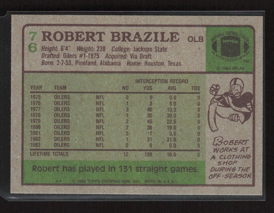 1984 Topps #76 Robert Brazile Houston Oilers Near Mint or Better | eBay