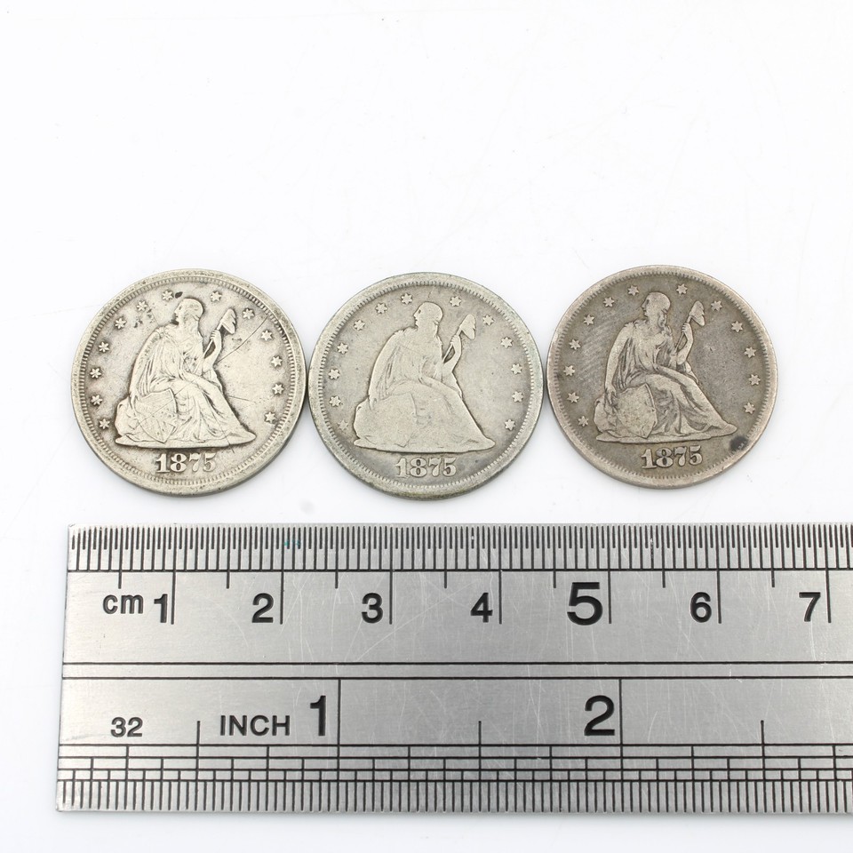 1875-P & 1875-S 20C Seated Liberty Twenty Cent US Silver Coin NR Lot of ...