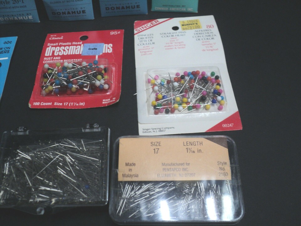 Vintage Lot of Notions 4 Zippers, Prym Snaps, Dressmaker Pins, Ball ...