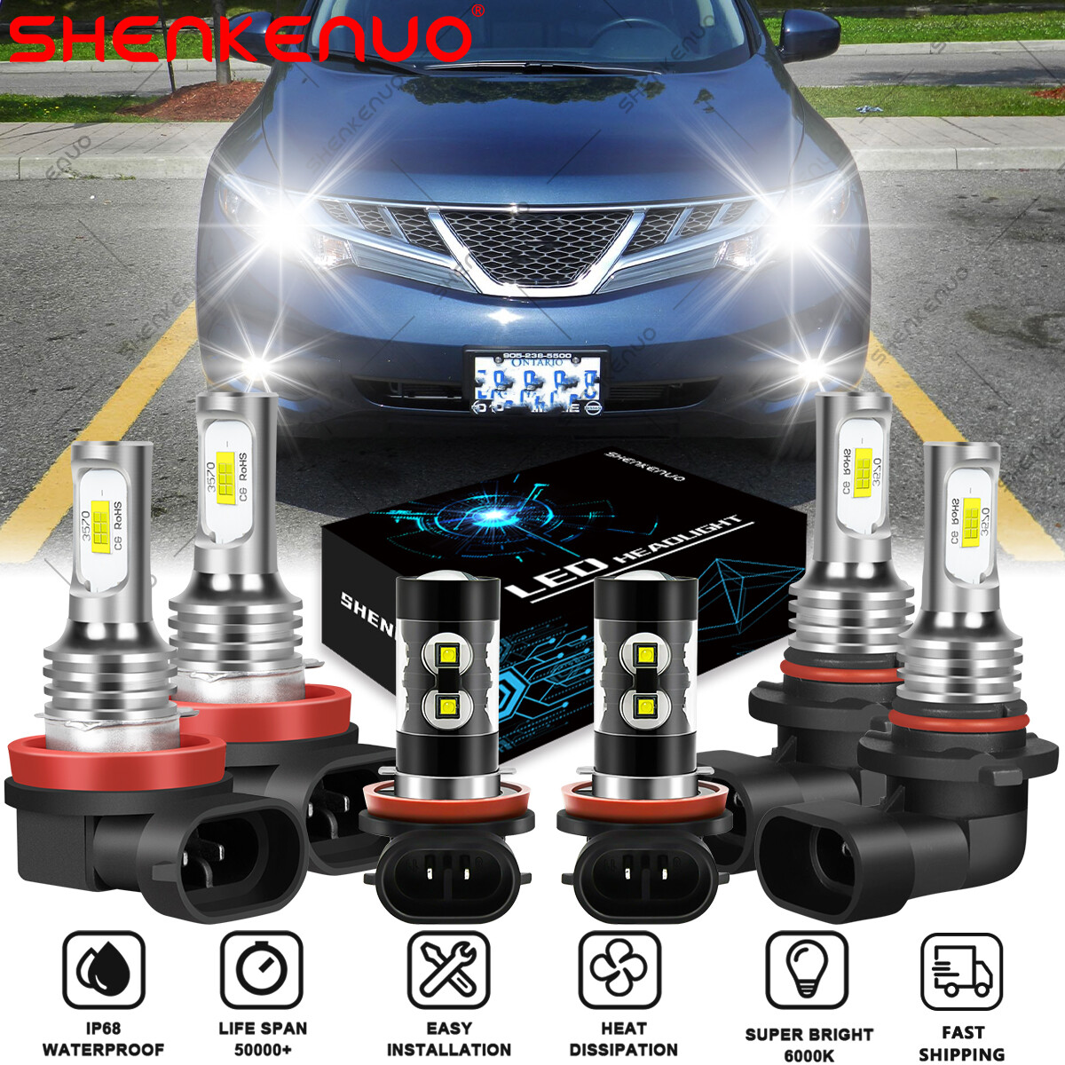 For Nissan Murano 2009-2014 6x LED Headlight Bulbs High Low Beam Fog ...
