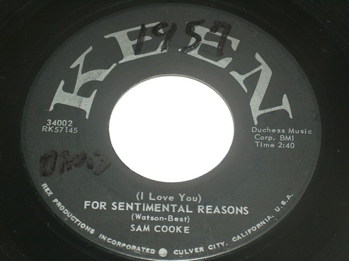 45 RPM Sam Cooke Desire Me, For Sentimental Reasons Keen Vinyl Record ...