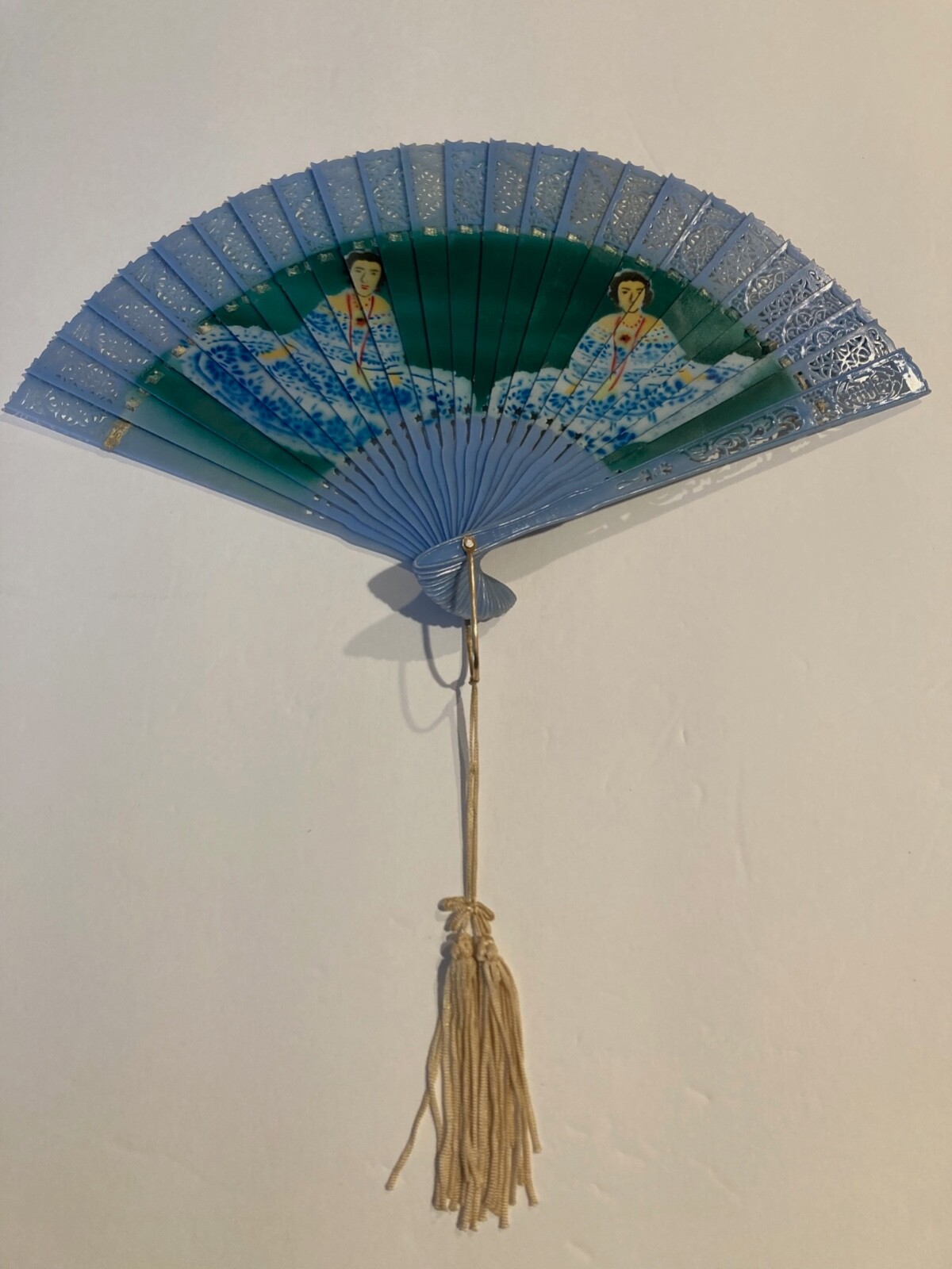Vintage c1950-1960s Painted Blue Plastic Fan made in … - Gem