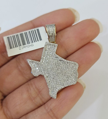 10k Yellow Gold Diamond Texas Map Charm Men Women Pendant Genuine 1.5 ...