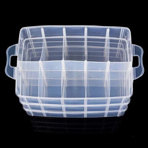 Clear Compartment Box Transparent Plastic Storage 3 Layer Divider Large ...