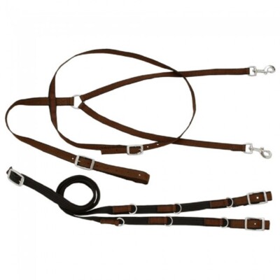 New! Tough-1 Brown NYLON GERMAN MARTINGALE REIN SET Horse bit training ...