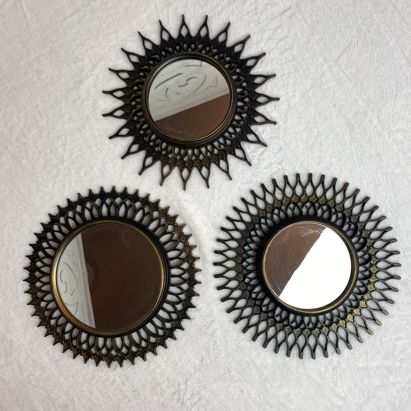 MCM Sunburst 3 Mirror Set Wall Hanging Antique Gold Tone | eBay