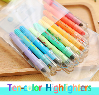 Korean Solid Highlighter 10 Colors Stationery Bright Colour Gel Stick ...