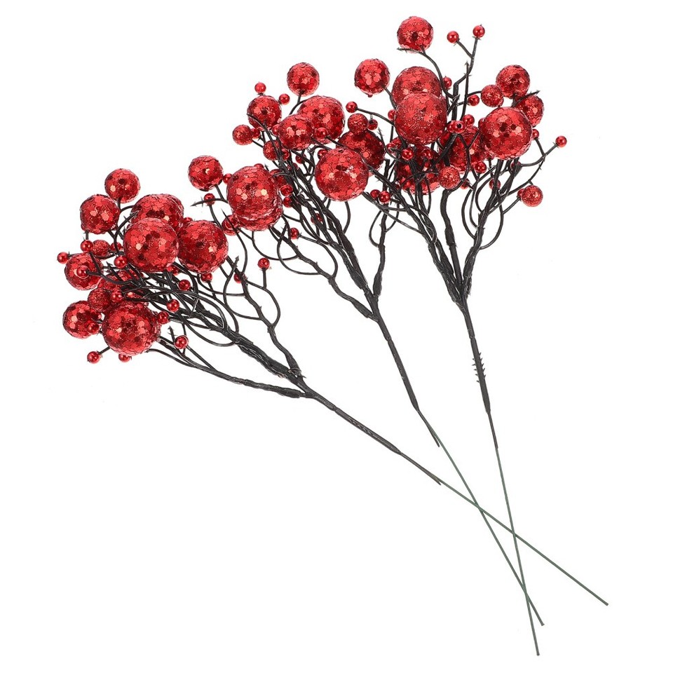 3 Pcs Party Decorations Simulation Berries Branch Red Berry Adornments ...