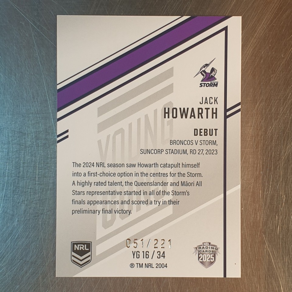 2025 NRL Elite Young Guns Jack Howarth Card #051/221 Melbourne Storm | eBay