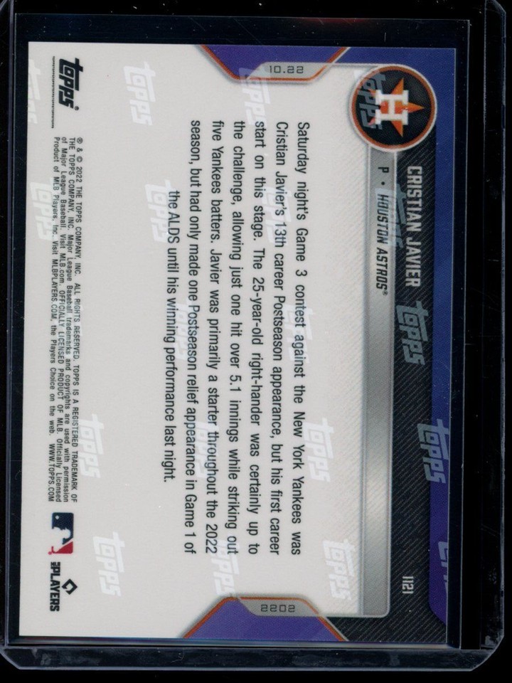 2022 Topps Now #1121 Cristian Javier Blue Parallel Card #d 40/49 | eBay