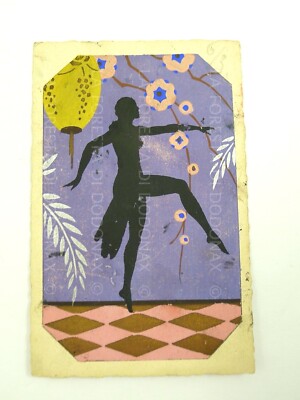 CARTOLINA ART DECO ARS NOVA DIPINTA A MANO silhouette DANZA BALLERINA ...