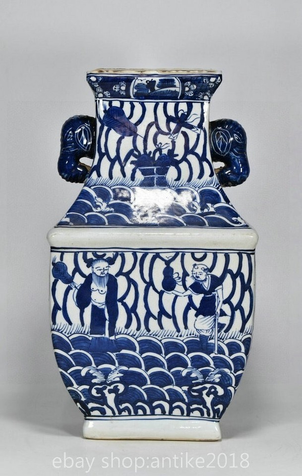 14.8" Old Chinese Dynasty Blue white Porcelain elephant nose square ...