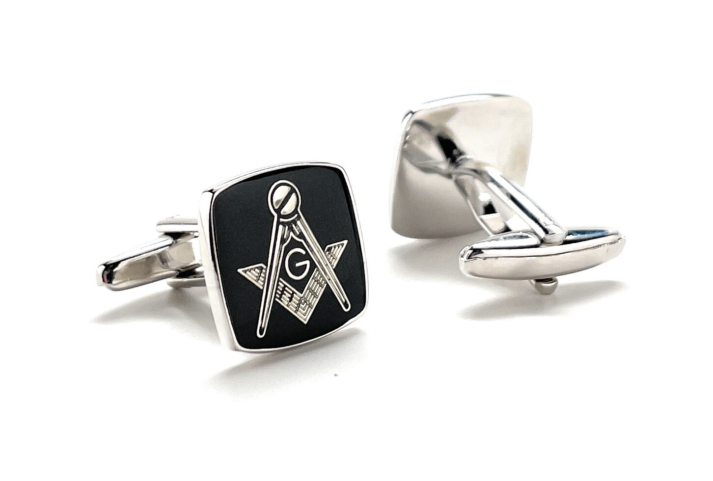 Freemason Cufflinks Freemasonry Cuff Links Silver Black Polished Enamel ...