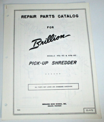 Brillion RPA-60 RPB-60 Pick-Up Rotary Shredder Mower Cutter Parts ...