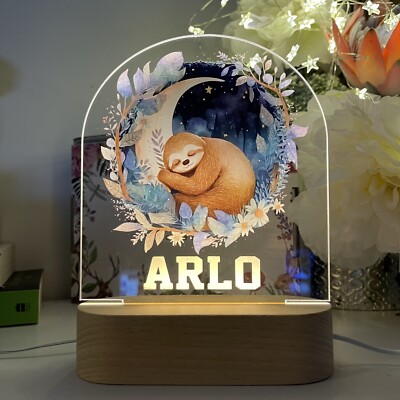 Personalised Sloth animal Nursery Room Decor Lamp Birthday Gift Table ...