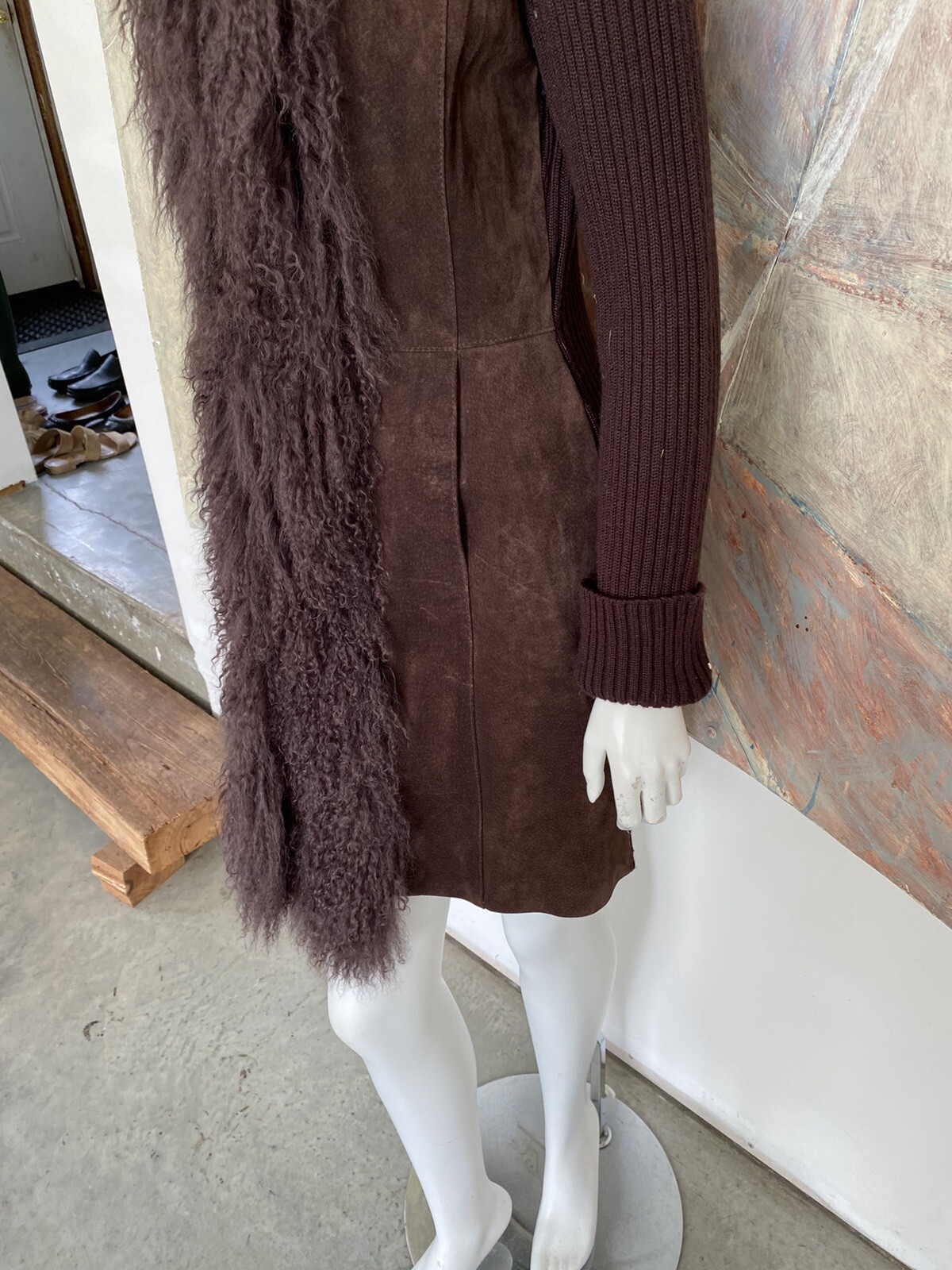 Ruby Cho Brown Mongolian Lamb Suede Leather Wool Long… - Gem