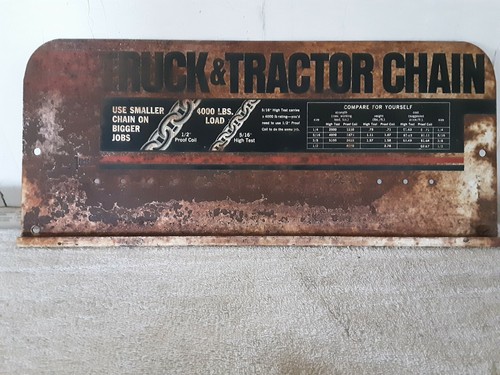 OLD VINTAGE METAL TRUCK & TRACTOR CHAIN SIGN. HEAVY METAL. | eBay