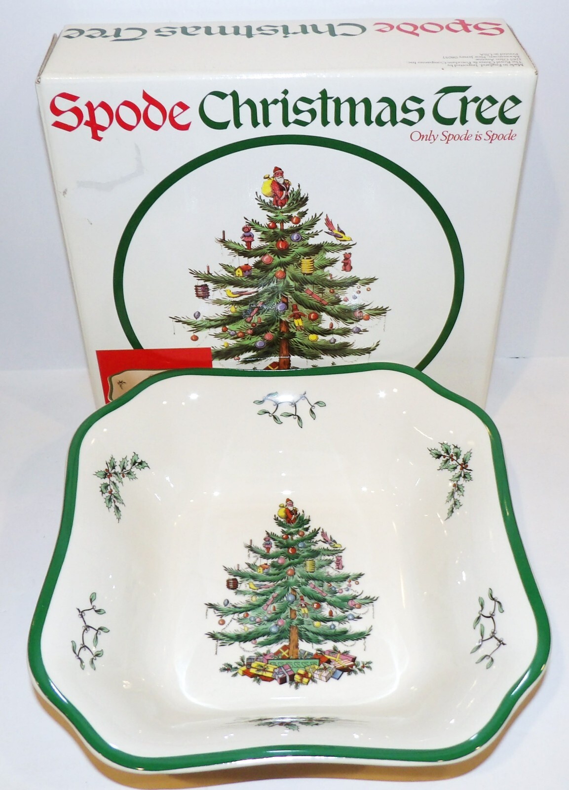 SPODE ENGLAND S3324 CHRISTMAS TREE 9 1/2" SQUARE SALAD SERVING BOWL IN ...