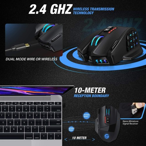 Venus Pro RGB Wireless MMO Gaming Mouse, 16,000 DPI Optical Sensor, 2.4 ...
