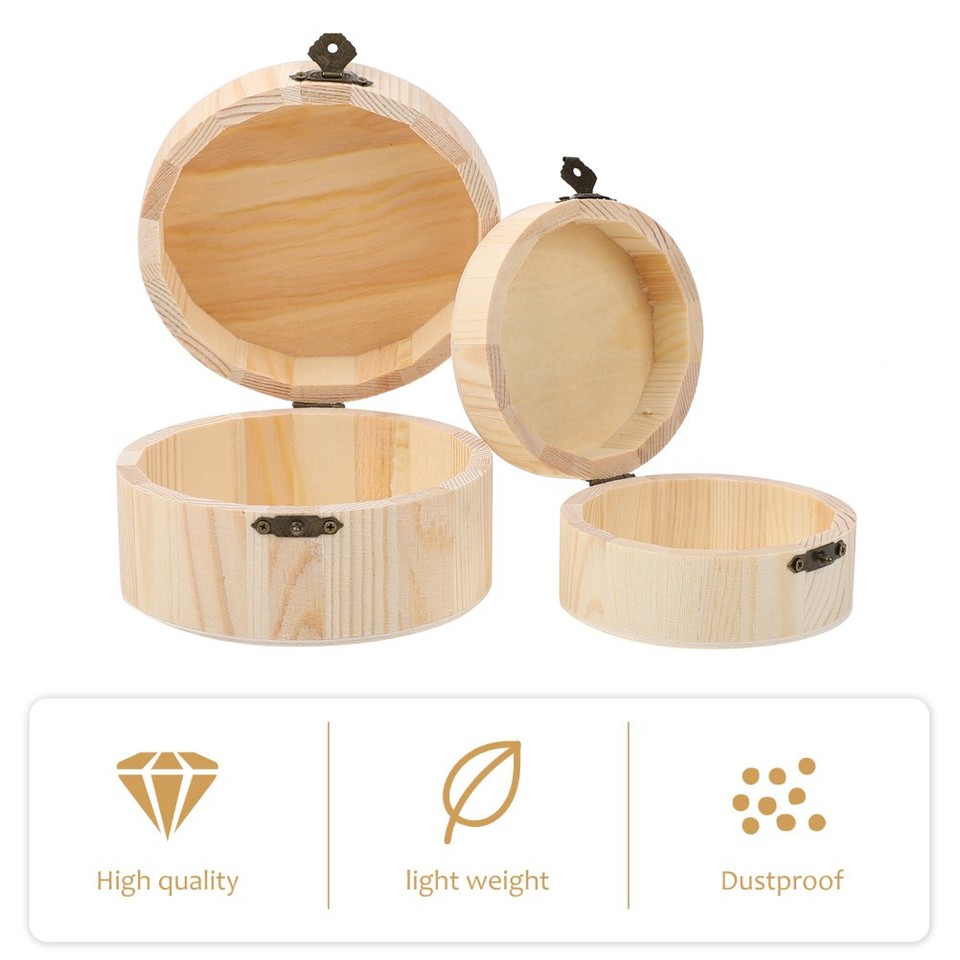 2 Pcs Storage Bins Treasure Box Small Round Wood Boxes Decorative ...