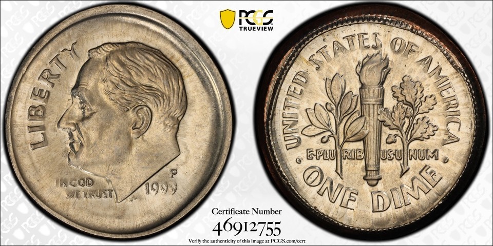 1999-P 10c Roosevelt Dime PCGS Broadstruck Mint Error Eye Appeal MS64 ...