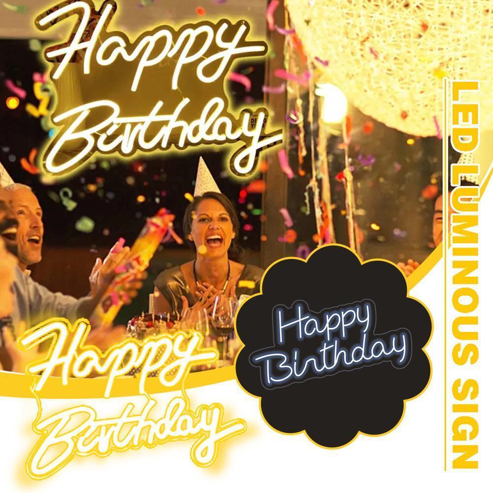 Large Happy Birthday LED Neon Sign Lights Hanging Sign Decor) Lights ...