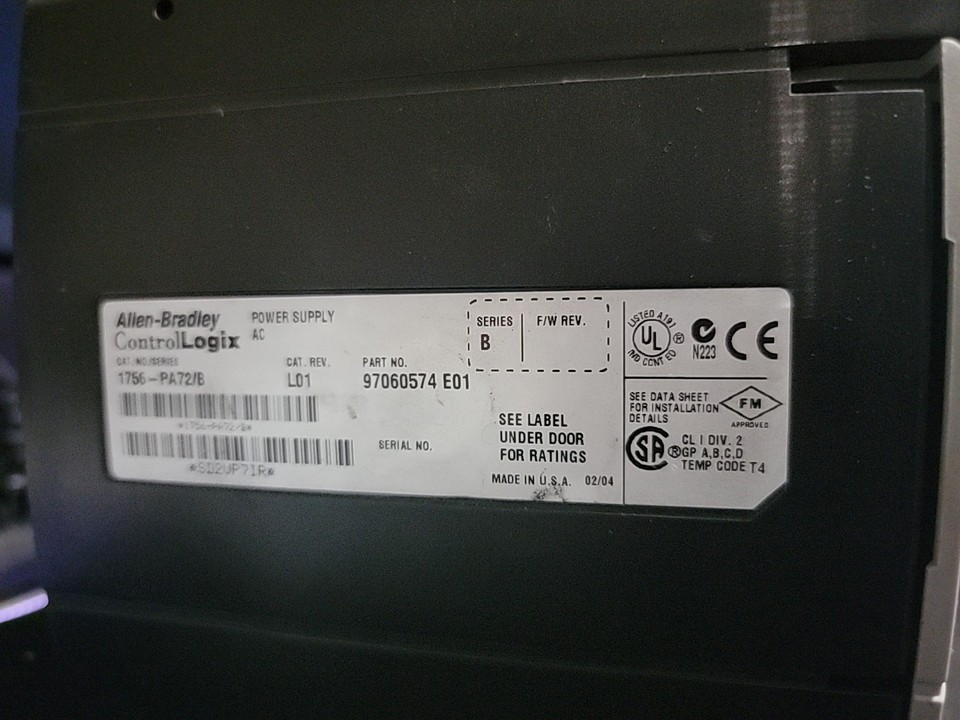 USED-Allen Bradley 1756-PA72/B Controllogix AC Power Supply + RACK 1756 ...