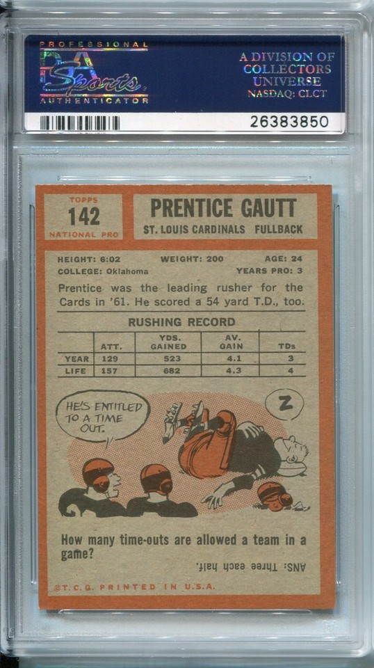1962 Topps Football # 142 Prentice Gautt EX-MT PSA 6 High End | eBay