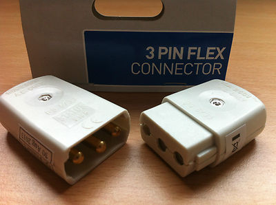 3 Pin Flex Plug Connector Cable Jointer 10a BS5733 Joining Push In 1, 2 ...