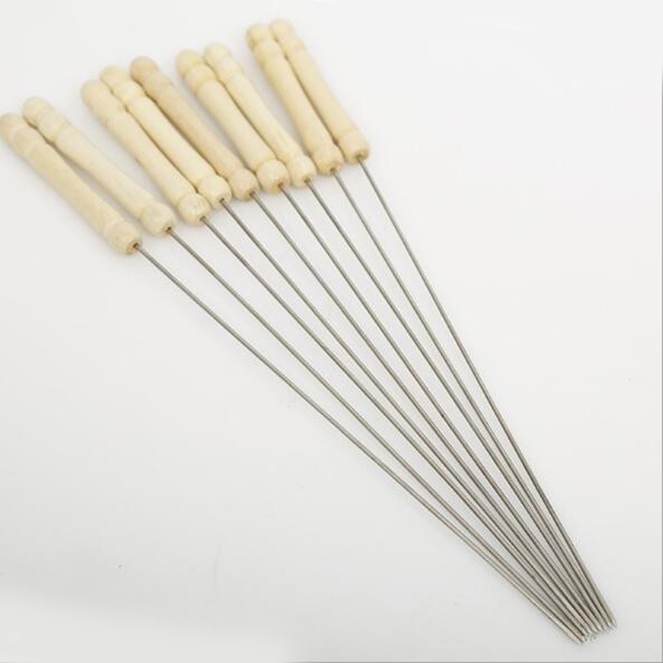 10x/tainless Steel BBQ Skewers Wood Handle Grilling Barbecue | eBay UK