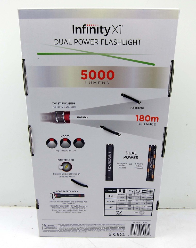 New Infinity X1 5000 Lumen Dual Power Flashlight Rechargeable USB C ...