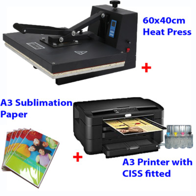 HEAT PRESS MACHINE 40x60cm + A3 Printer (with ink) + A3 Sublimation ink ...