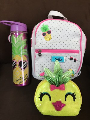 JUSTICE MINI BACKPACK/WATERBOTTLE/ZIP CASE PINEAPPLE KISSED EMOJI SUPER ...