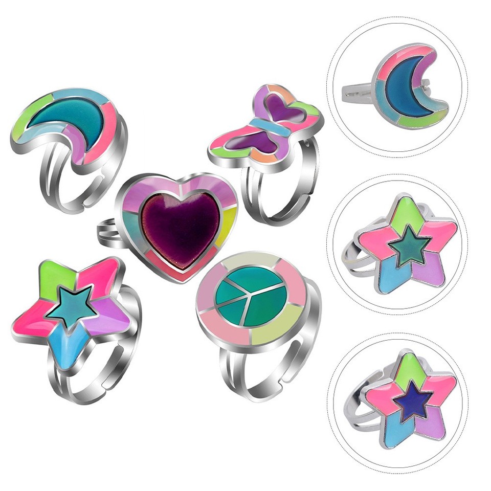 5 Pcs Mood Rings Change Color Rings Adjustable Rings Alloy Finger Rings ...