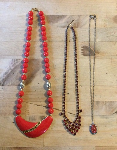 Beautiful Red Vintage Lot of 3 Necklaces Costume Jewelry | eBay