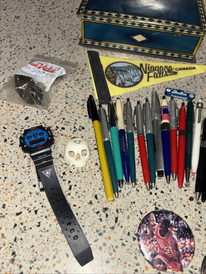 Vintage Office Desk Junk Drawer Old Pens Advertising Supplies Knick ...