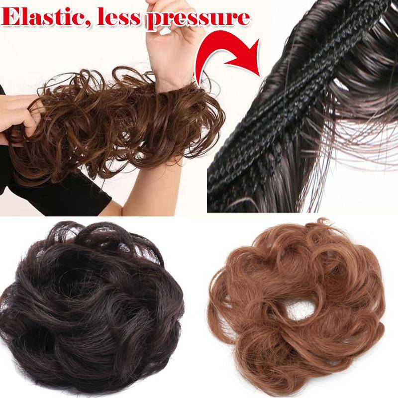 Russian 100% Real Human Hair Messy Bun Updo Style Extensions Brown ...