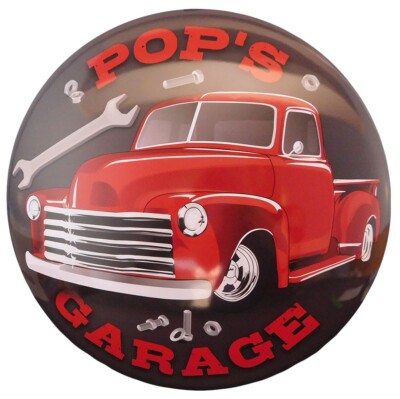 Pop's Garage Red Truck Round 15" Metal Dome Sign | eBay