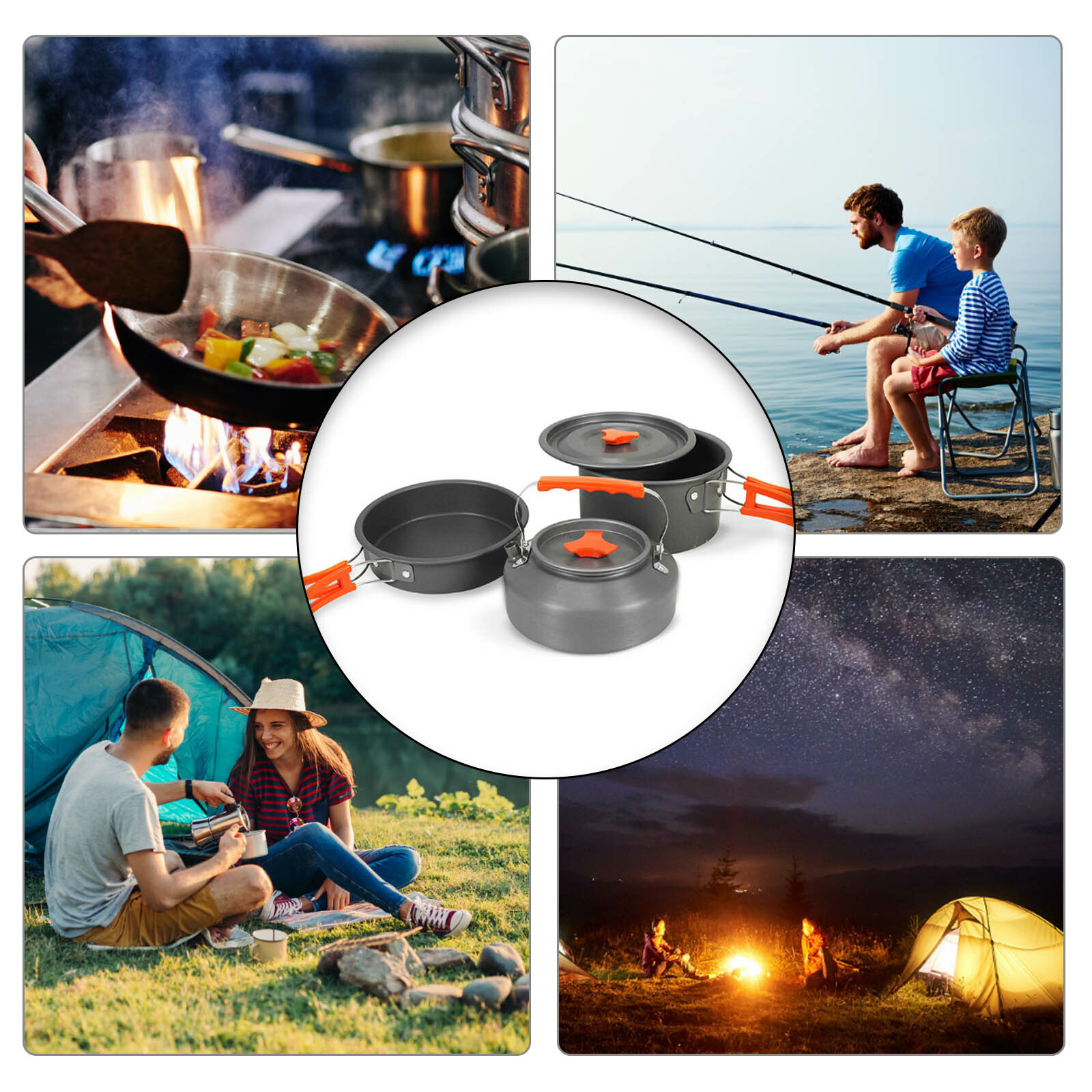 10PCS Portable Camping Cooking Cookware Set Anodised Aluminium Pots ...