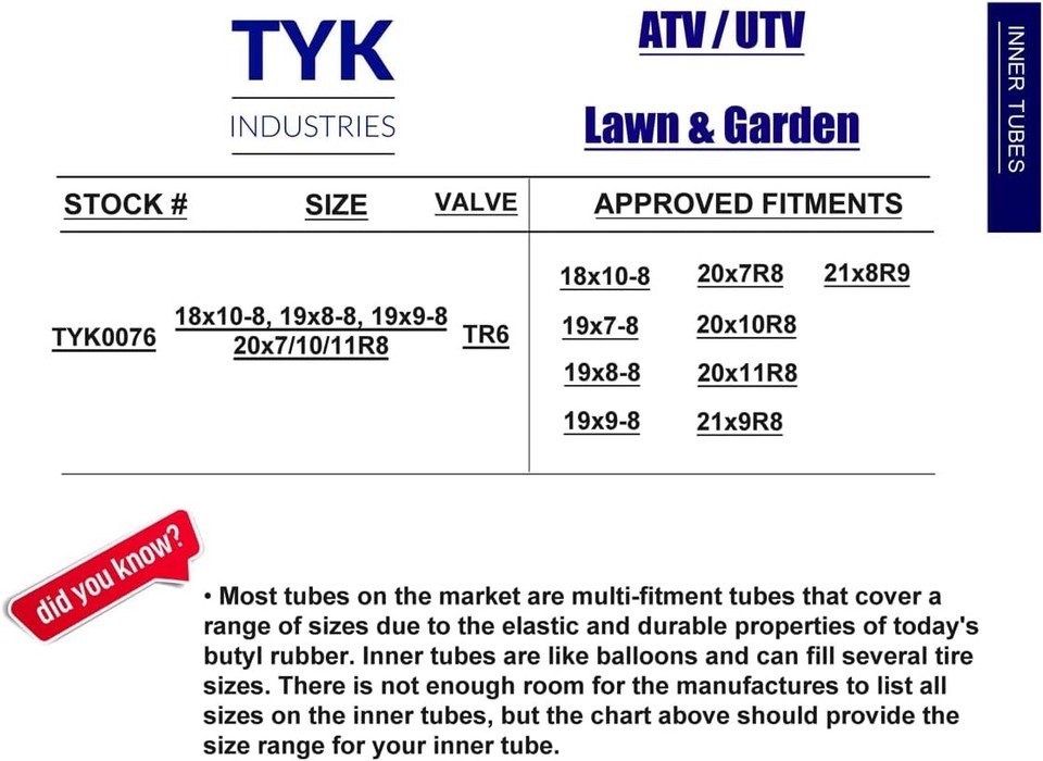 (2-Pack) 19x7-8, 20x7-8 Inner Tube, Heavy Duty Replacement Tire Tube 2 ...