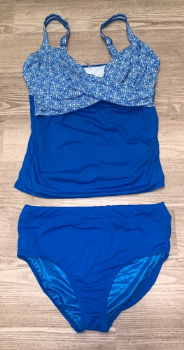 Lands' End Women's Blue Wrap Underwire Tankini 16DD w / Size 14 Bottoms ...