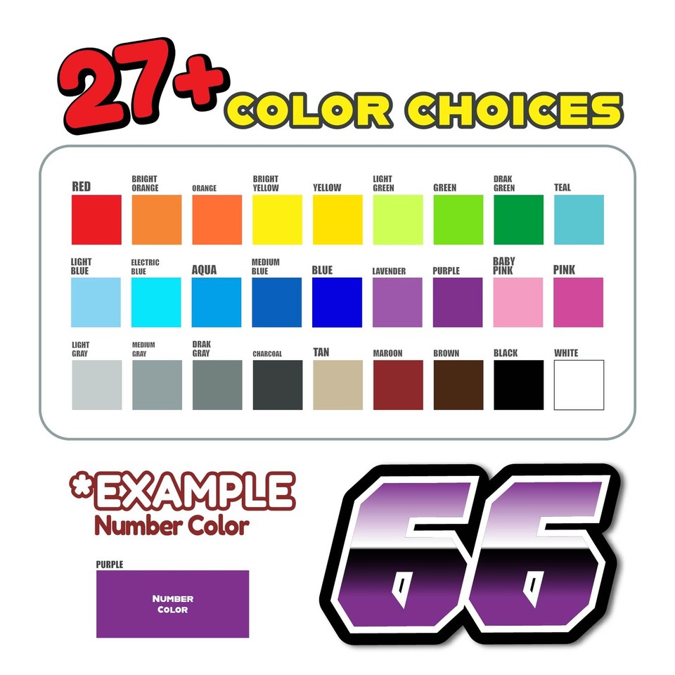 MX Dirt Bike Racing Number Stickers 3pcs G01 Gradient Custom Decal Car ...