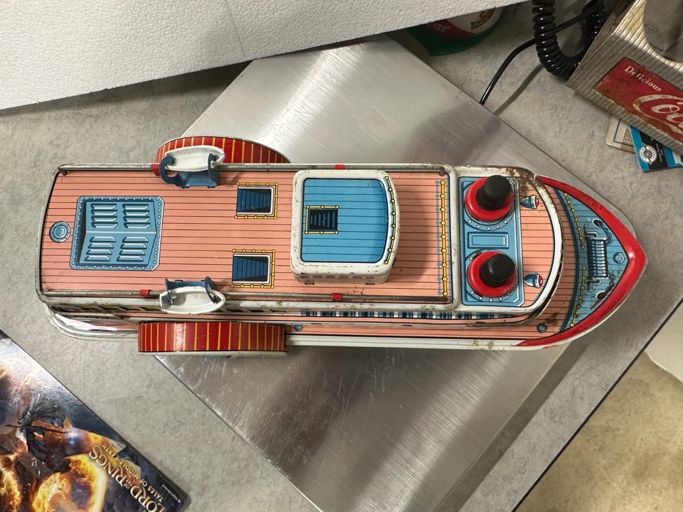 Vintage River Queen Litho Tin Boat Ship Trade Mark Modern Toys Japan As ...