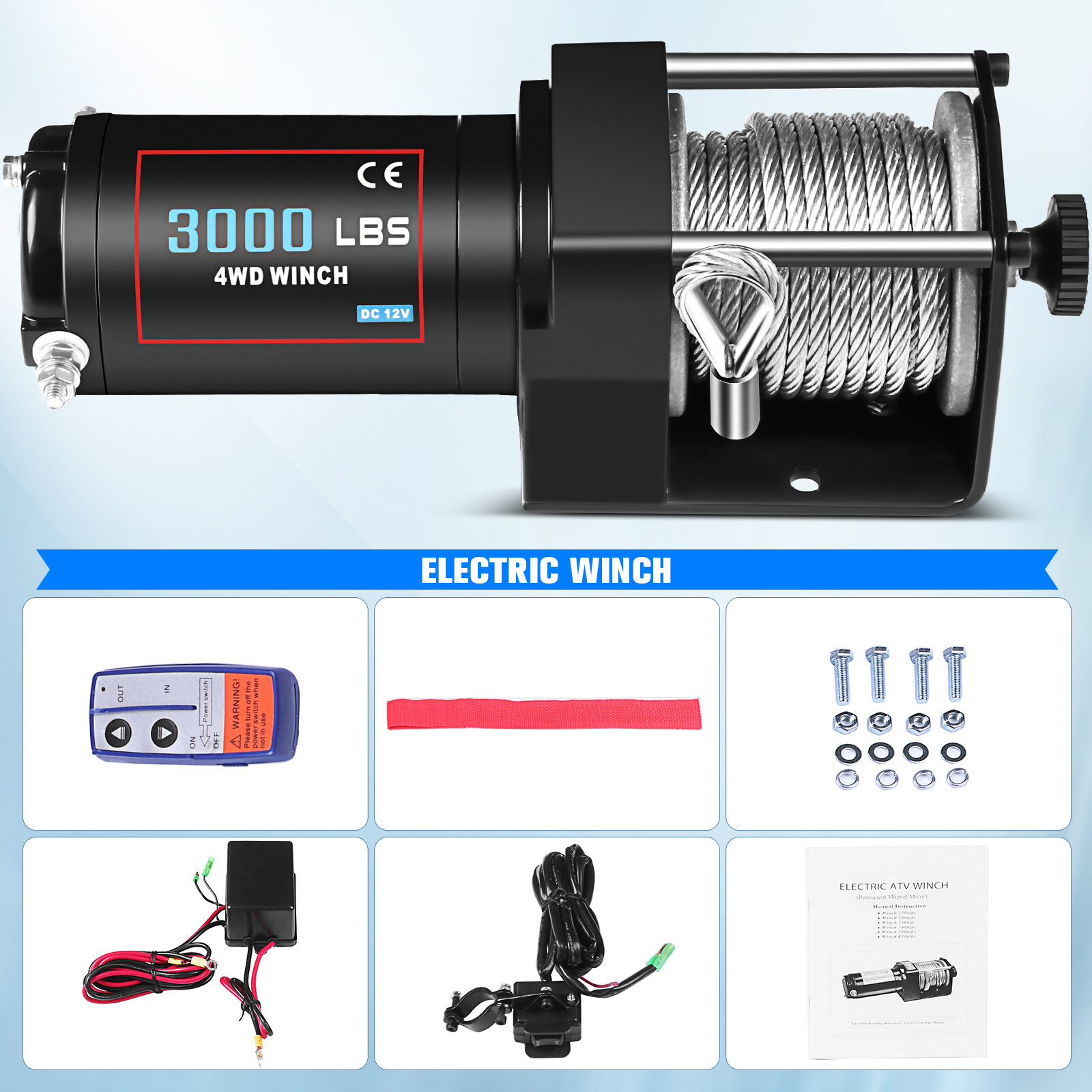 ECCPP 3000LBS Electric Winch Towing Truck Trailer 12M Steel Cable Off ...