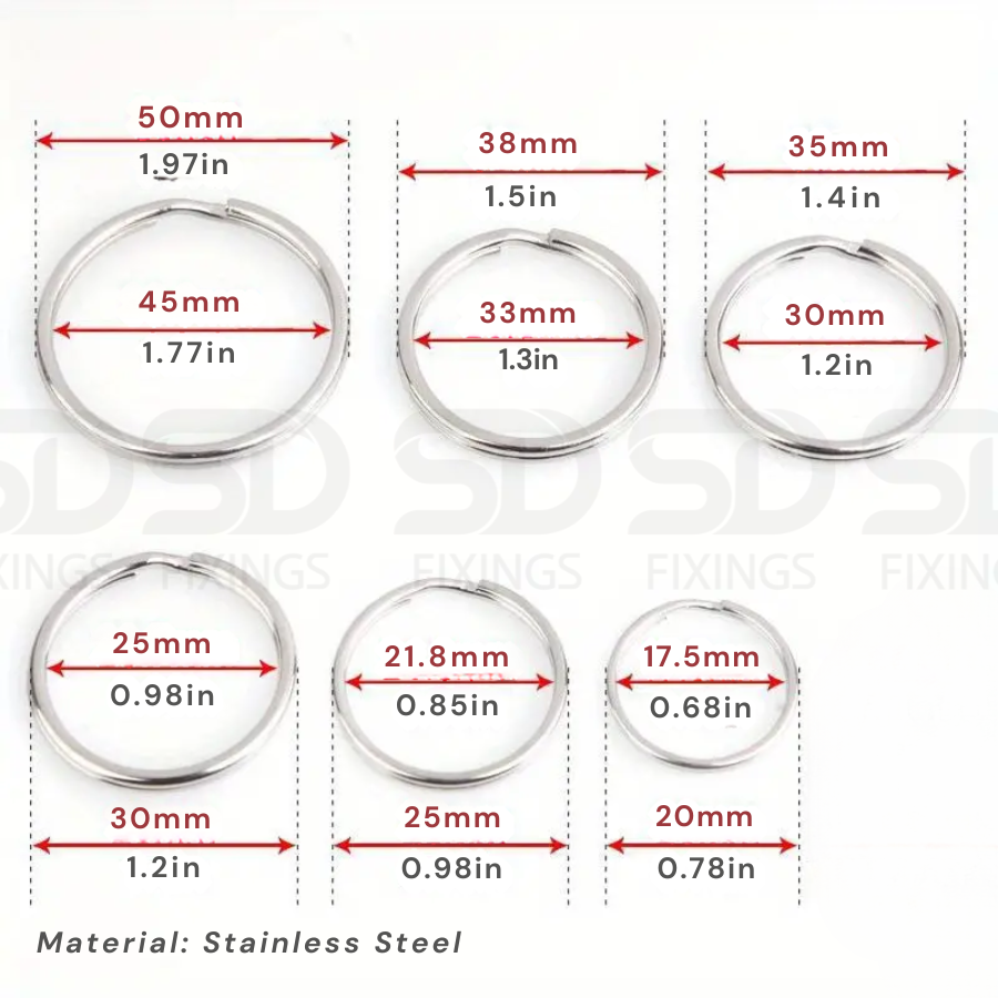 20mm-50mm Stainless Steel Split Rings Round Opening Key Rings Double ...