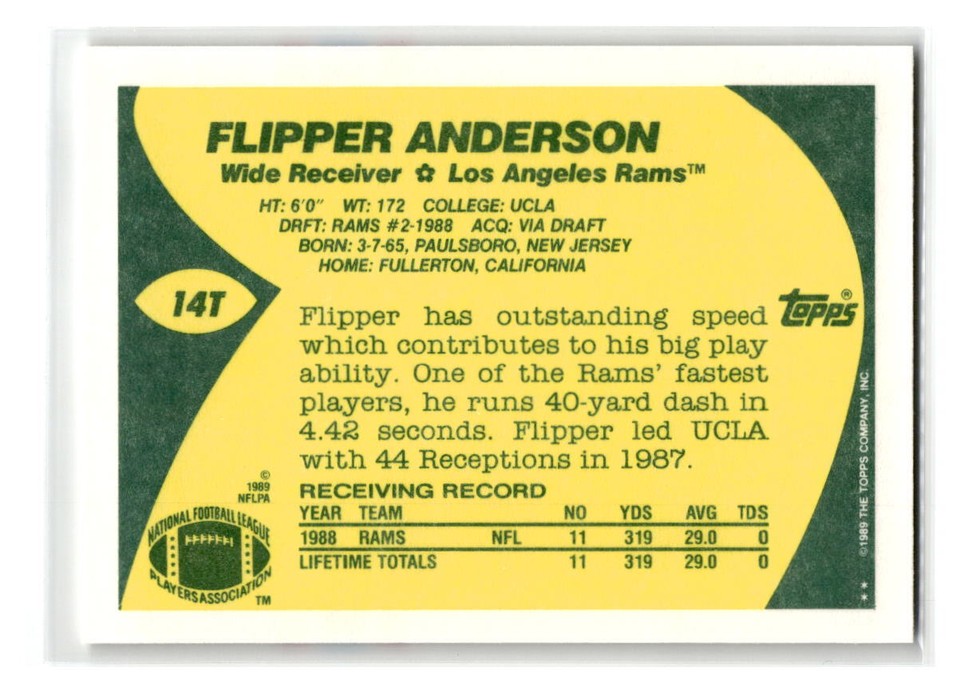 1989 Topps Traded - #14T - Flipper Anderson RC - Los Angeles Rams | eBay