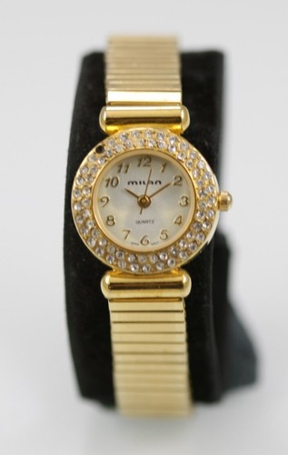 Milan Watch Women Gold Stainless Steel Stretch Water Resist Battery ...